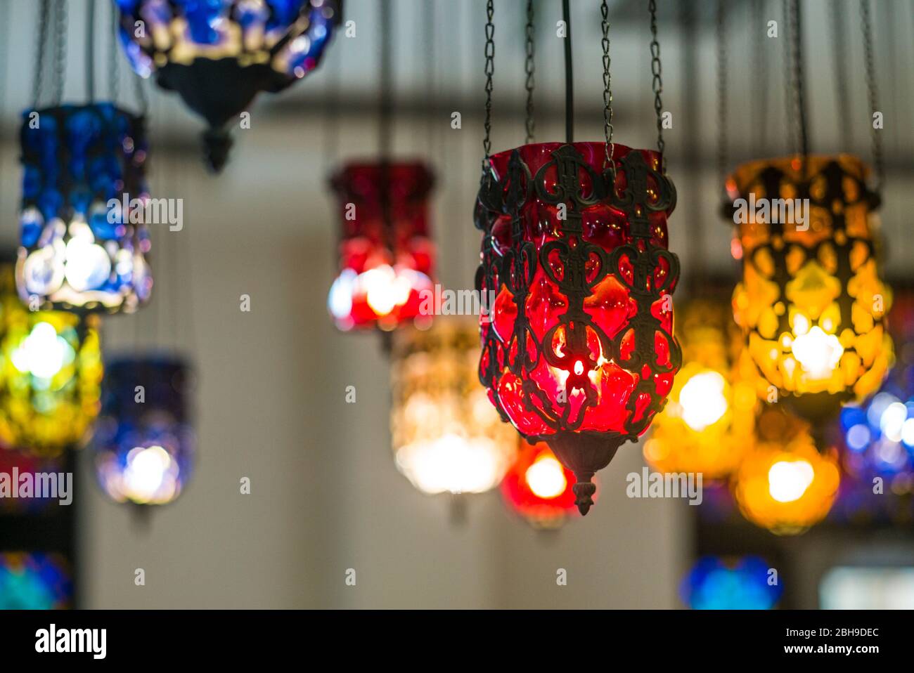 Azerbaijan, Sheki, traditional middle eastern-style interior decorative ...