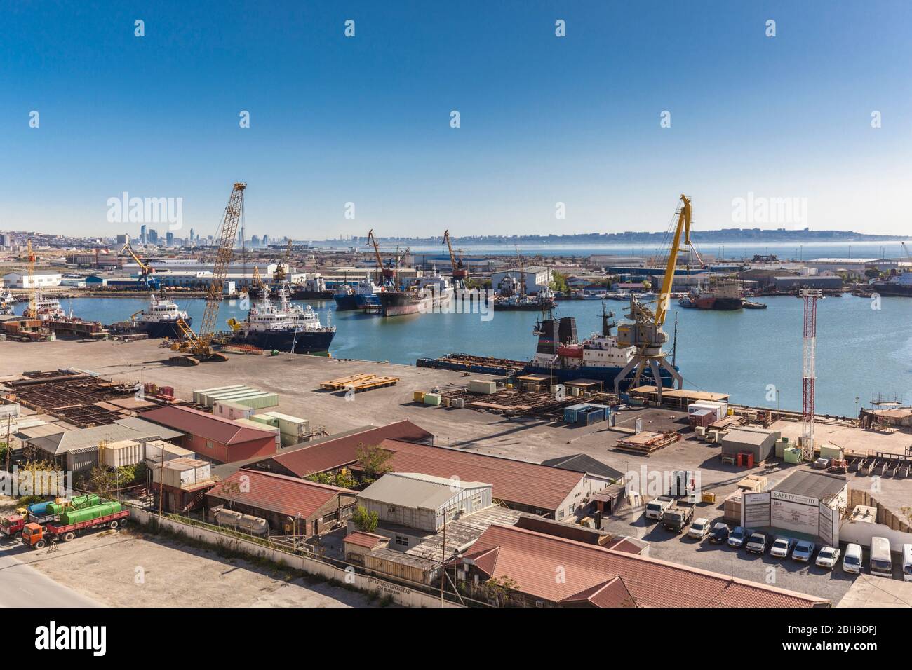 Azerbaijan, Baku, Port of Baku, high angle view Stock Photo - Alamy