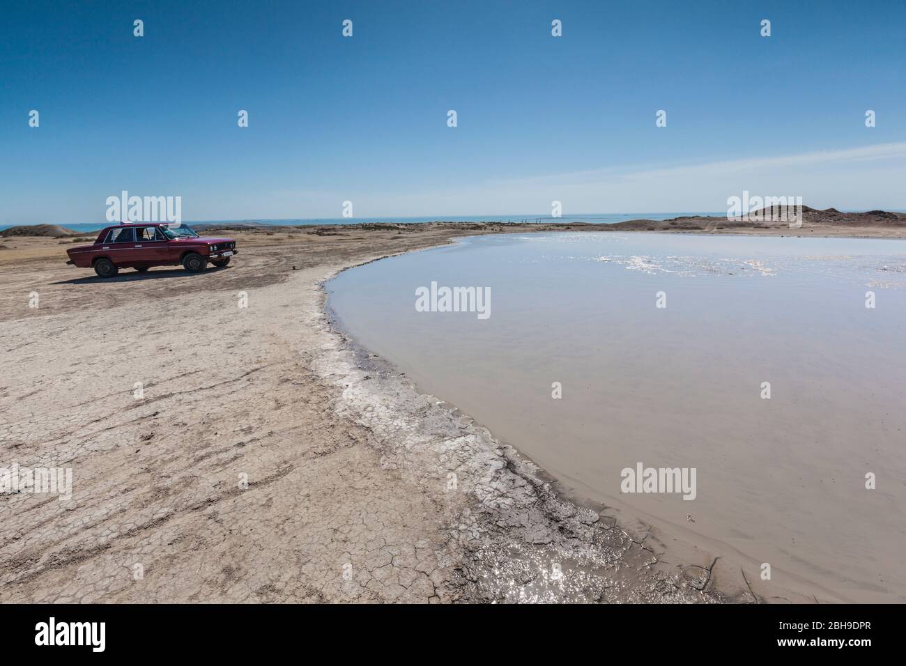 Azerbaijan, Qobustan, mud volcanoes and Soviet-era Zhiguli taxi Stock ...