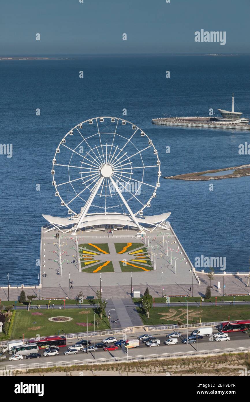 Azerbaijan, Baku, Bulvar Promenade, Baku Eye Ferris Wheel, high angle ...