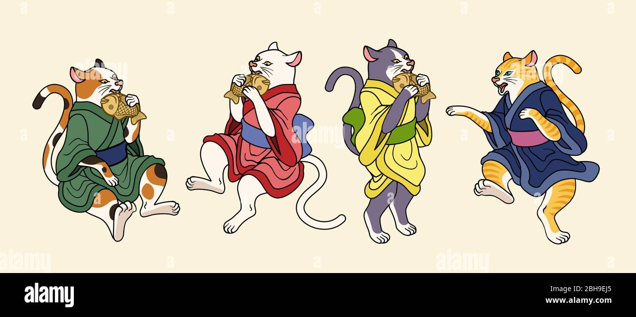 Cute cat eating in Stock Vector Images - Alamy