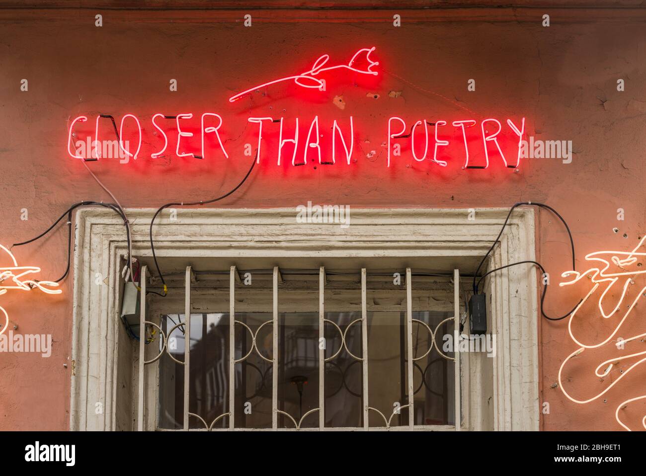 Georgia, Tbilisi, Closer Than Poetry neon sign Stock Photo - Alamy