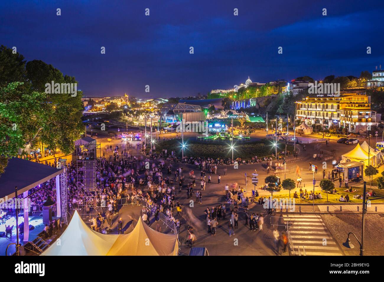 Georgia, Tbilisi, Old Town, high angle view of concert, evening Stock ...