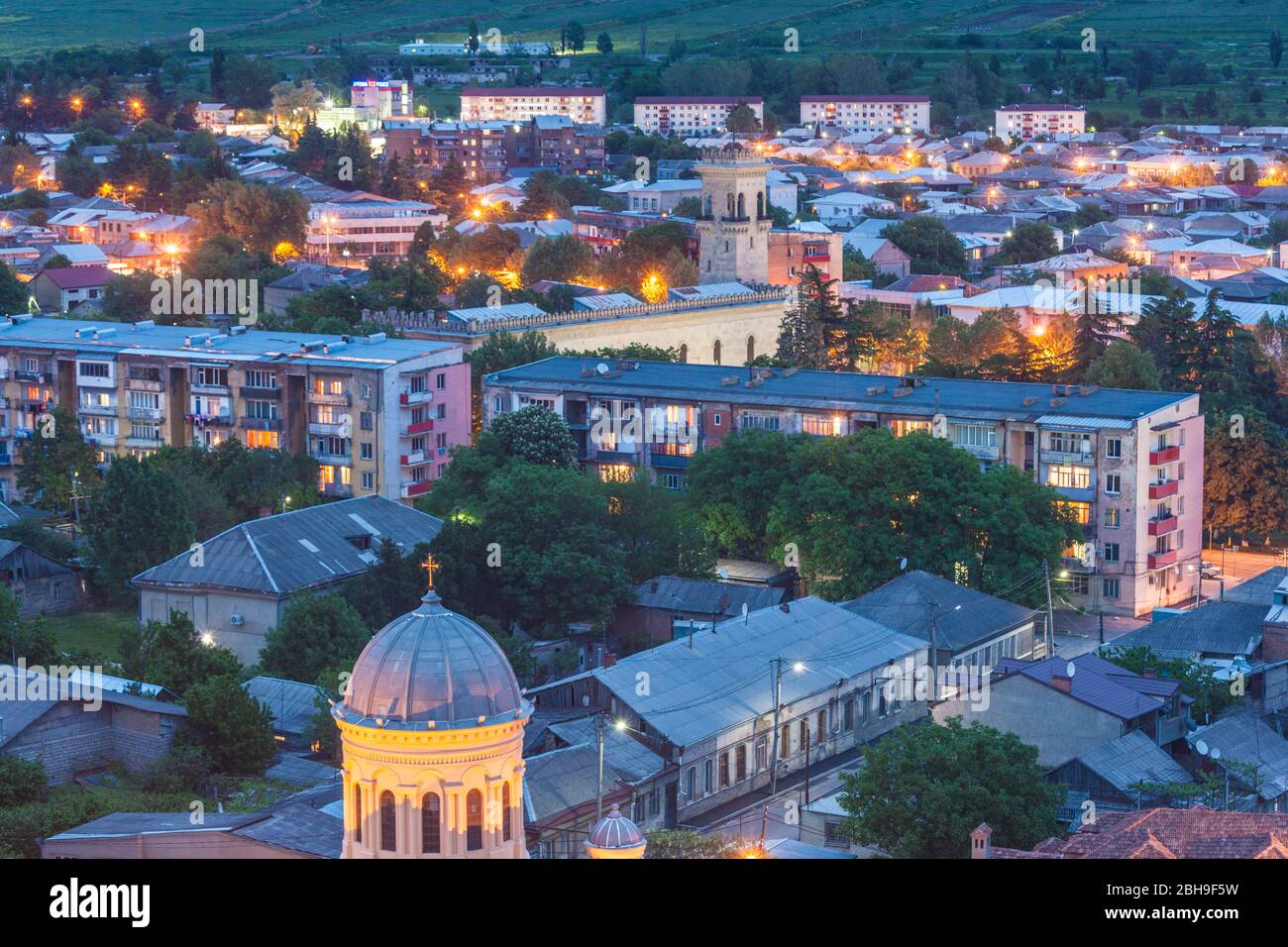 Elevated town view from gori fortress with stalin museum hi-res stock ...