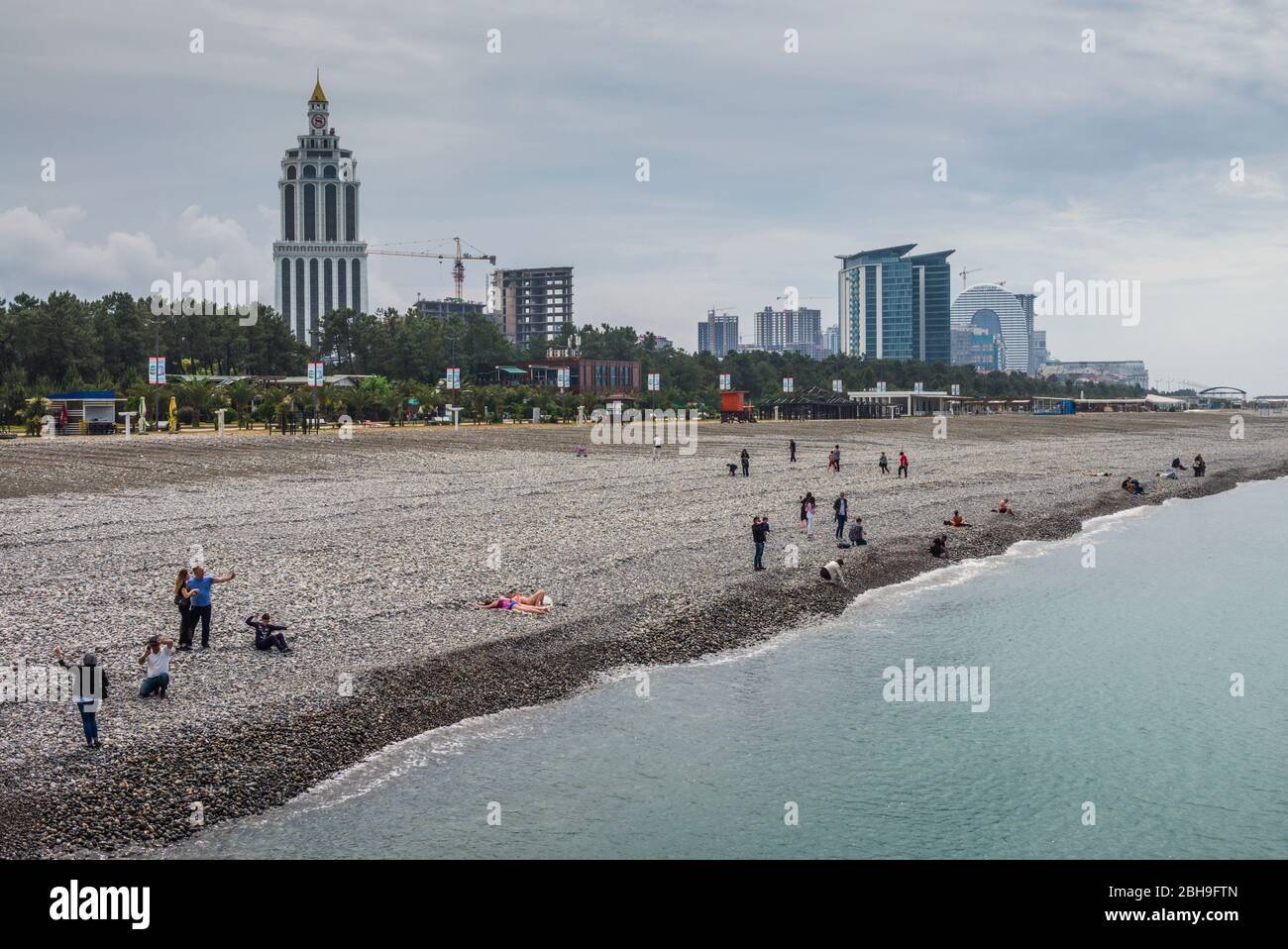 Georgia, Batumi, Batumi Boulevard, seaside promenade, beach visitors ...