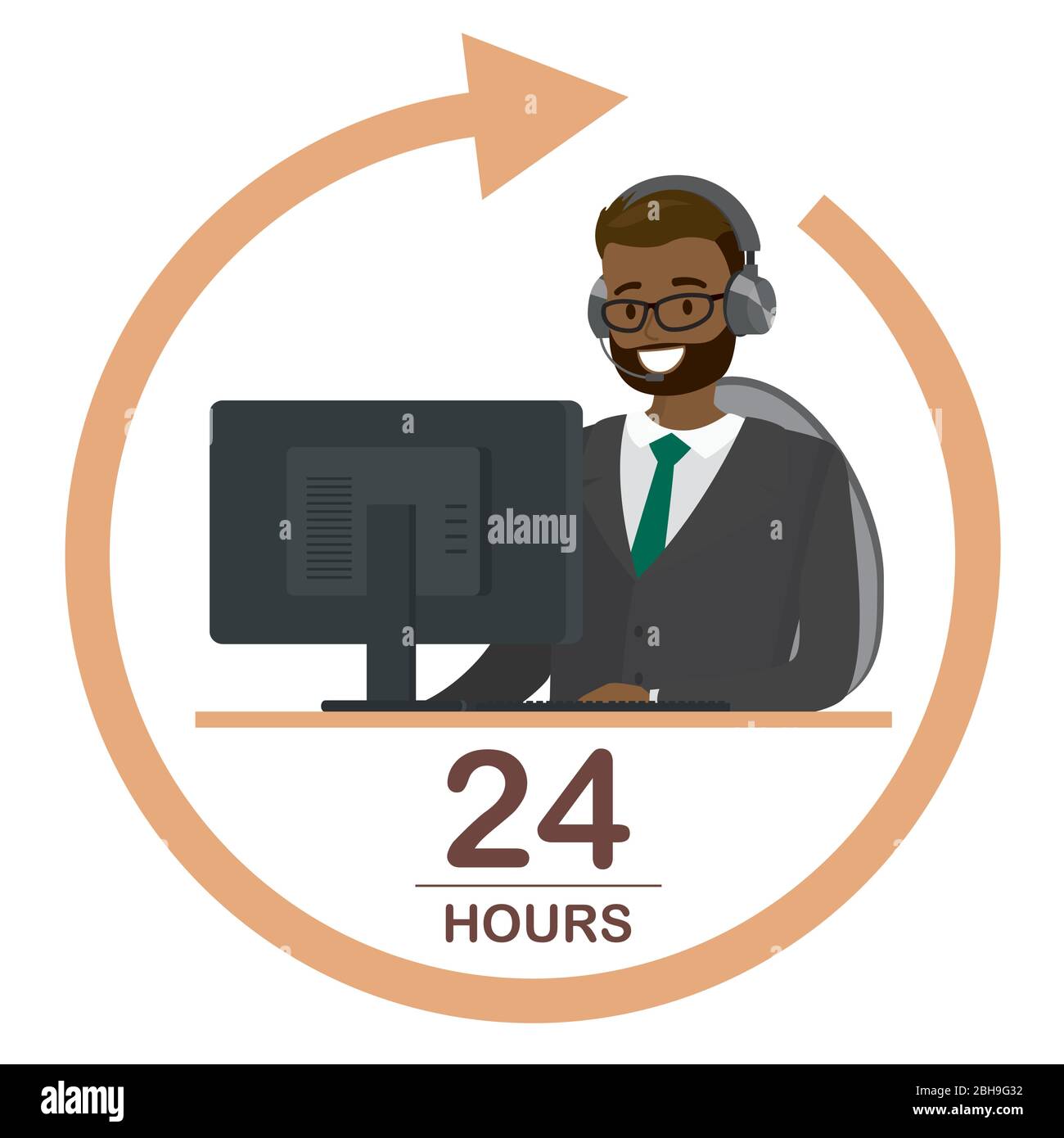 Online customer service concept,african american male behind a desk ...