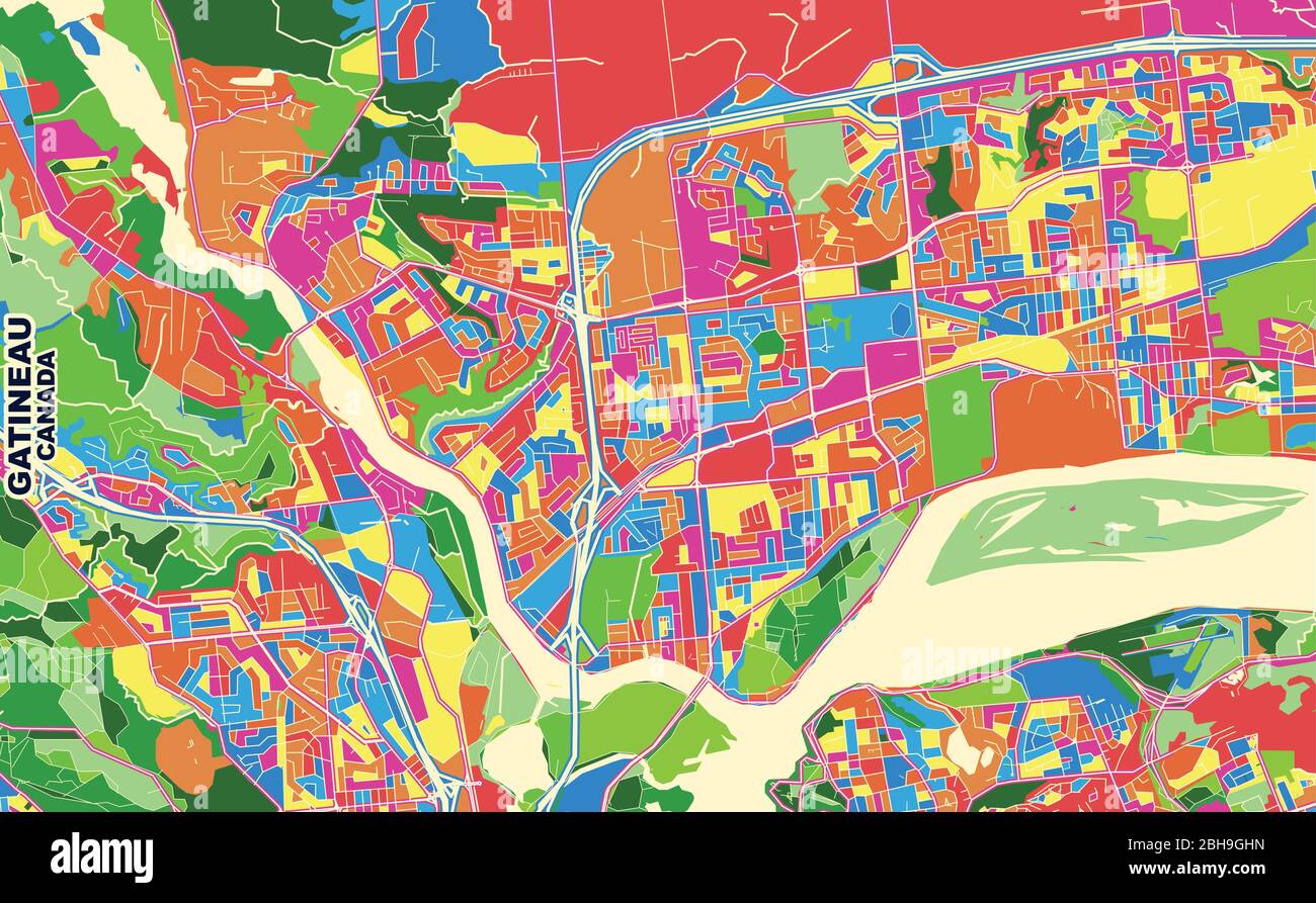 Colorful vector map of Gatineau, Quebec, Canada. Art Map template for ...