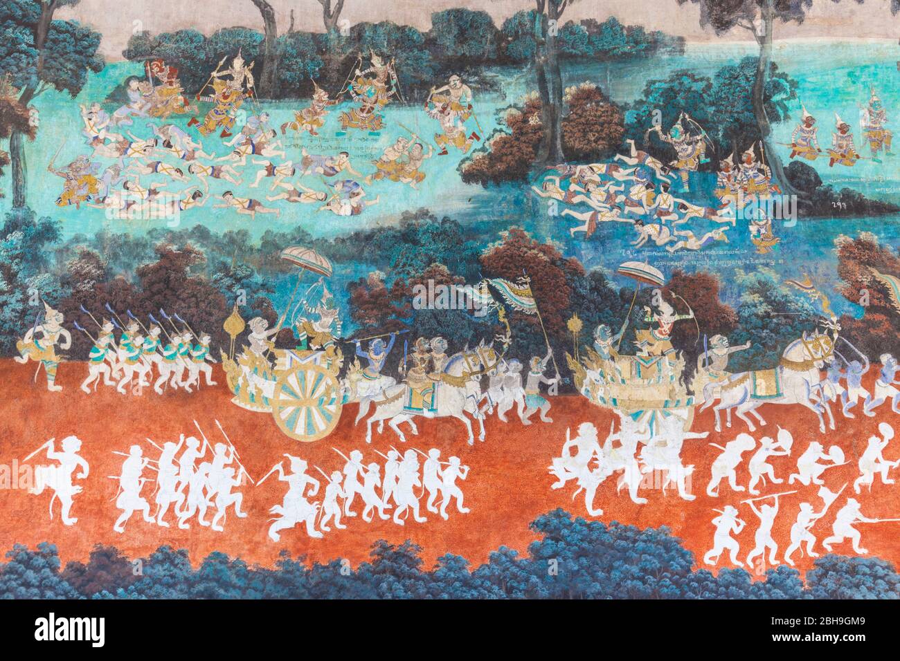 Cambodia, Phnom Penh, the Silver Pagoda, scene from wall mural ...
