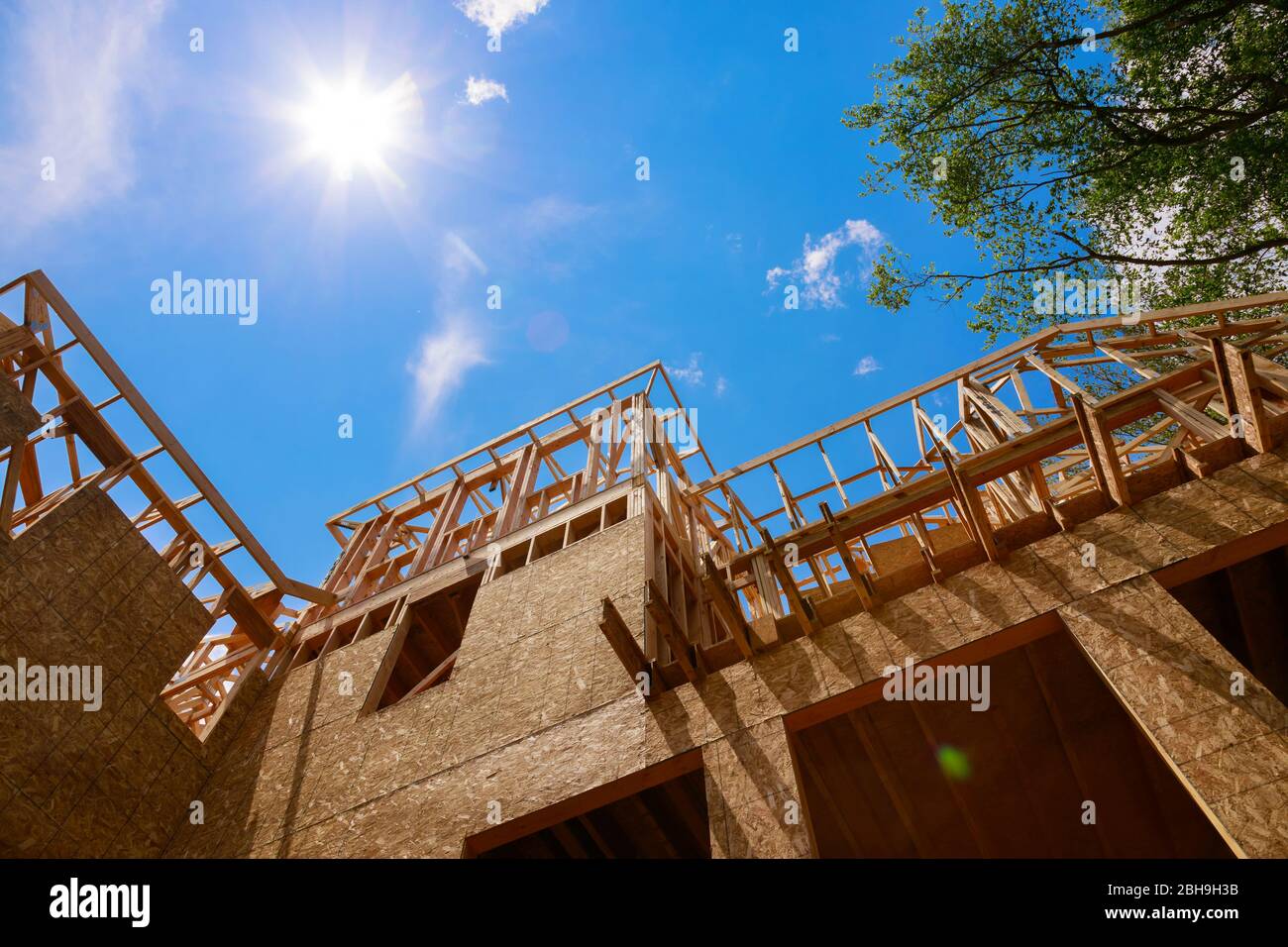 Roof structure of home framing a single family under construction Stock ...