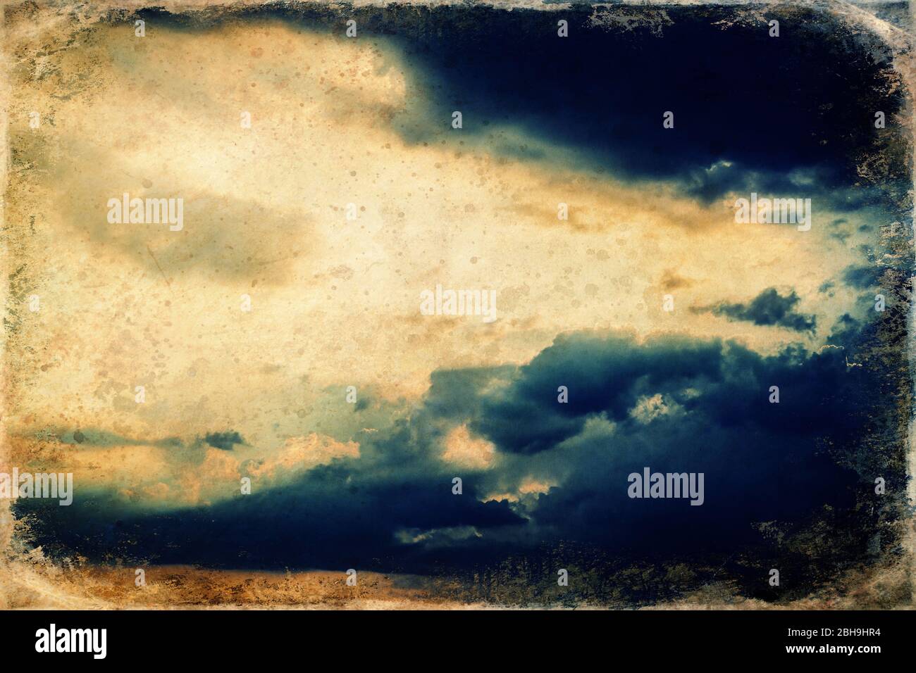 Sunset clouds with blue sky, sky cloud background, old photo effect ...