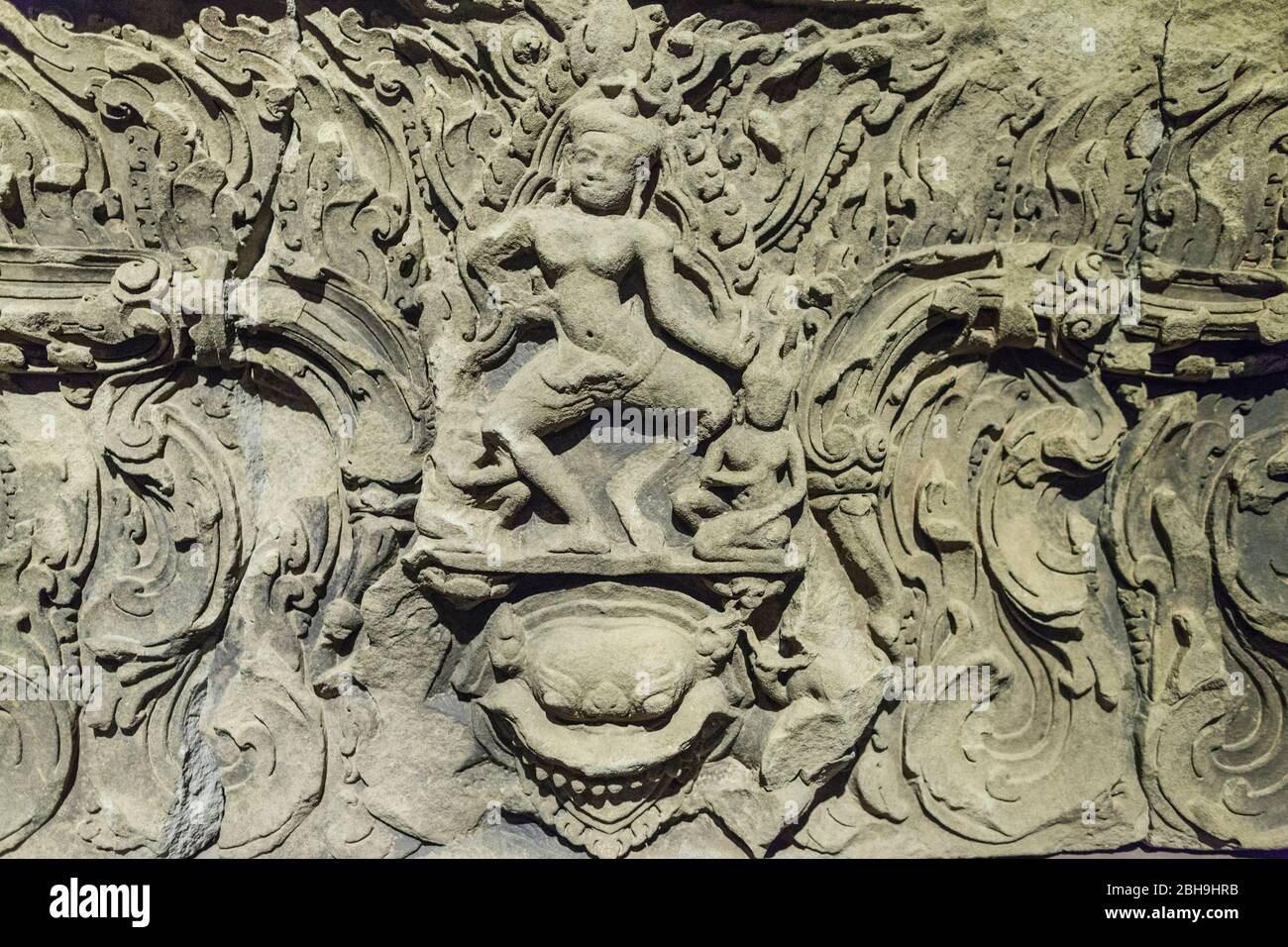 Cambodia, Siem Reap, Angkor National Museum, detai of Angkor-era frieze ...