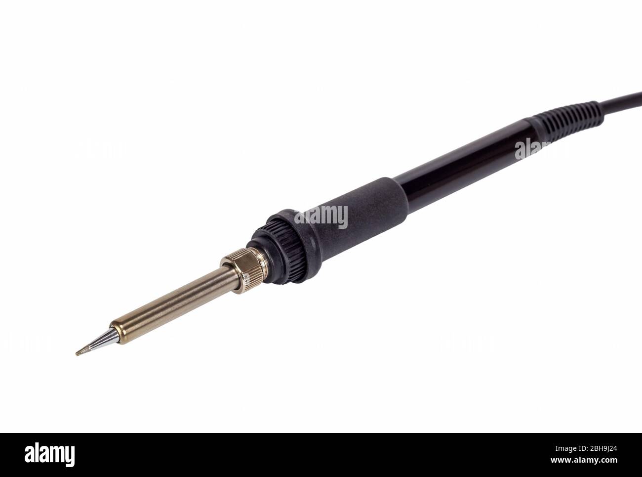 Hand tool soldering iron with the black handle isolated on a white ...