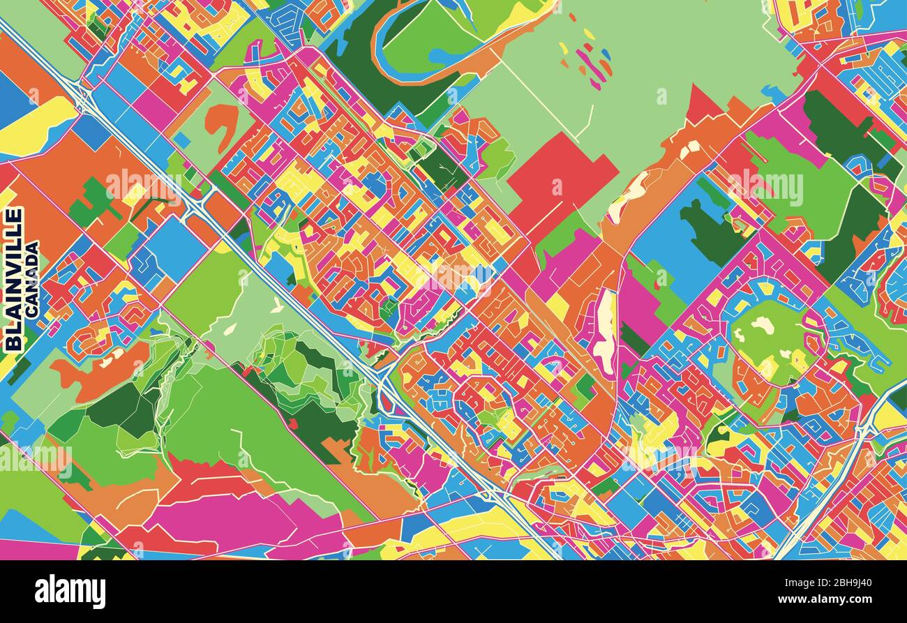 Colorful vector map of Blainville, Quebec, Canada. Art Map template for ...