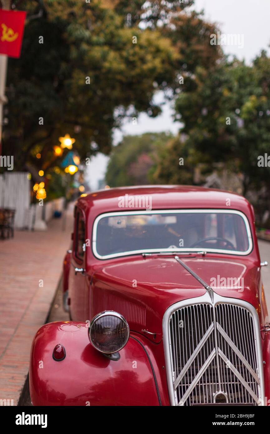 Laos, Luang Prabang, Sisavangvong Road, 1950s-era vintage French ...