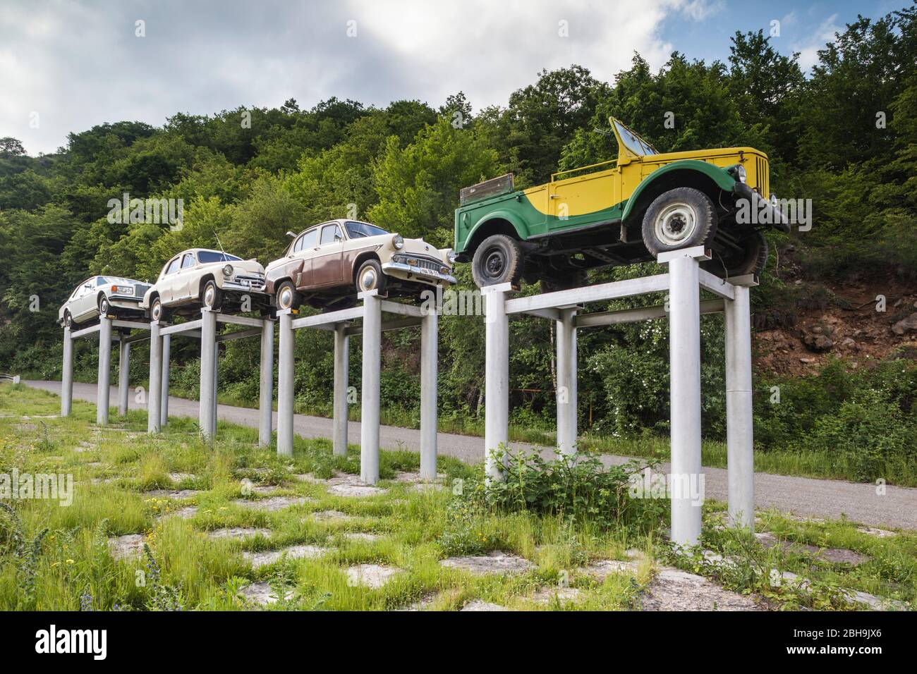 Nagorno Karabakh Republic, Vank, Seastone Hotel, Soviet-era cars on ...