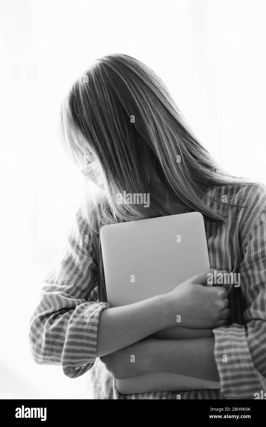 Girl studying online computer Black and White Stock Photos & Images - Alamy