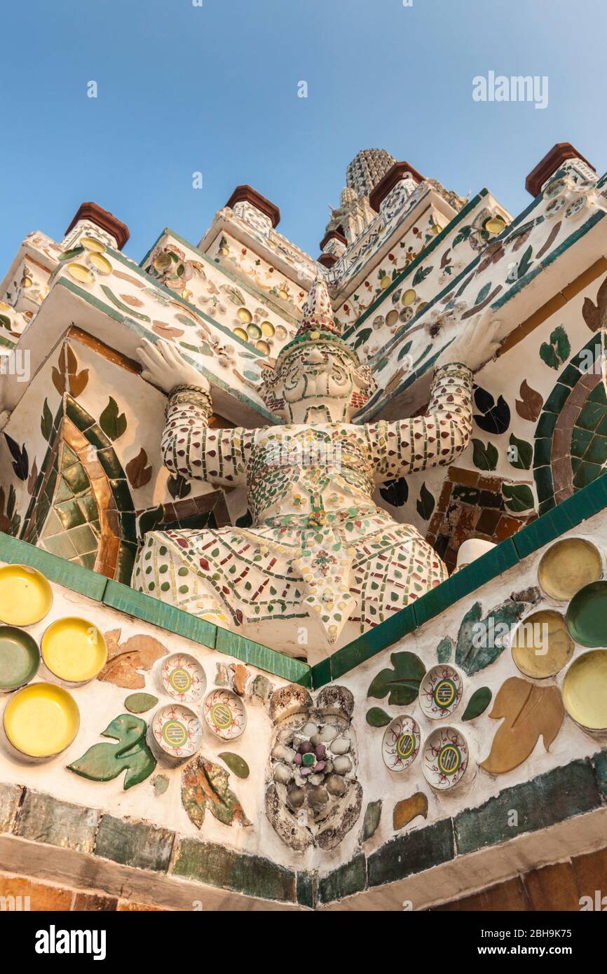 Thailand, Bangkok, Thonburi Area, Wat Arun, Temple of the Dawn, detail ...
