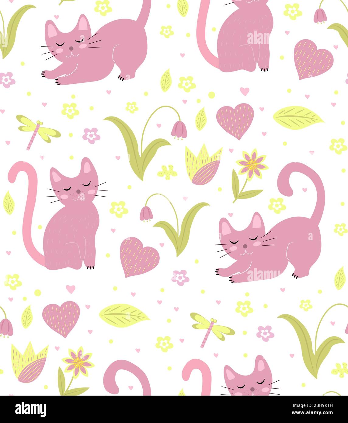 Cute cats seamless pattern. Kittens endless background, repeating ...