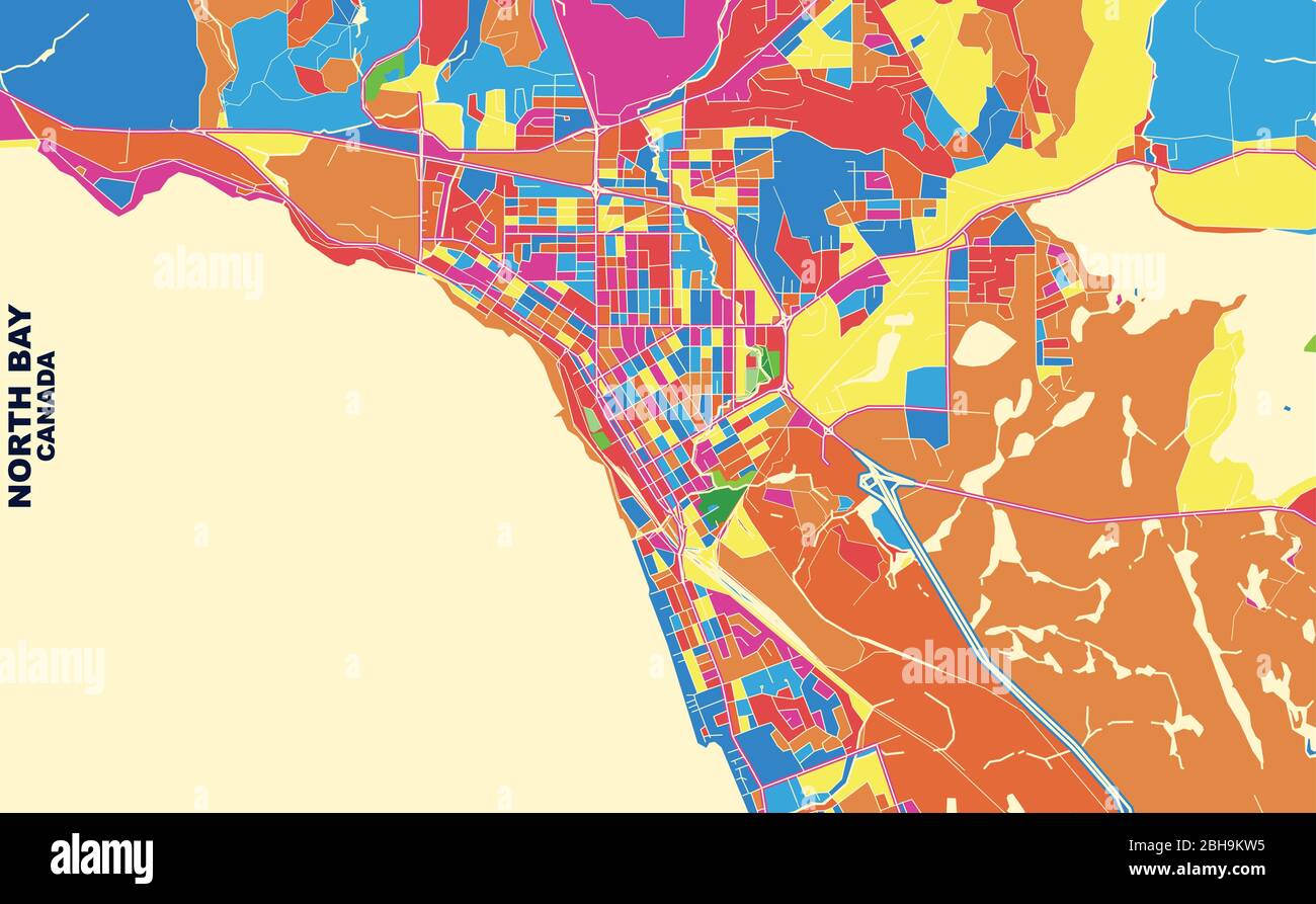 Colorful vector map of North Bay, Ontario, Canada. Art Map template for ...