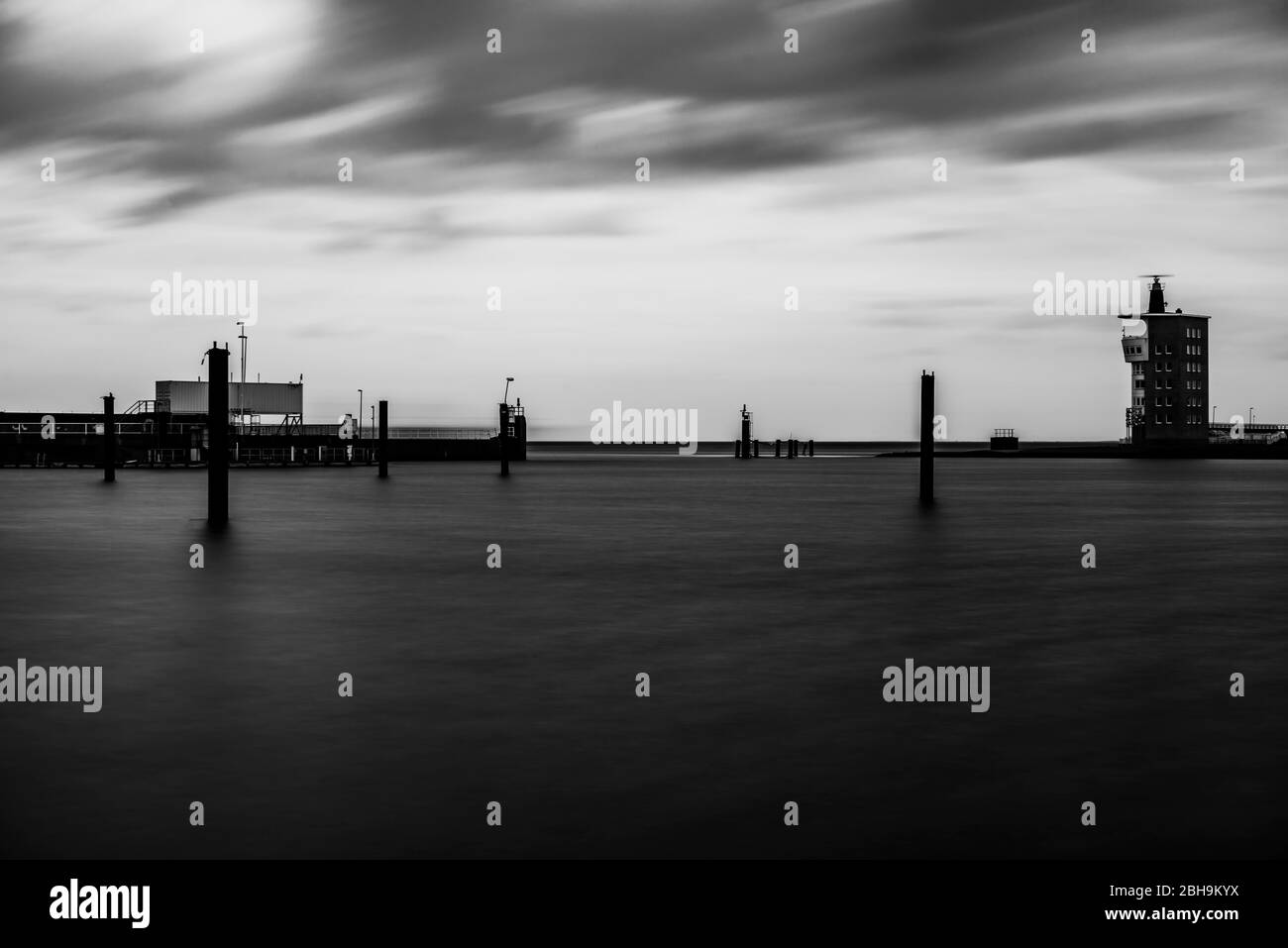 Long term exposure in the port on the North Sea at Cuxhaven Stock Photo ...