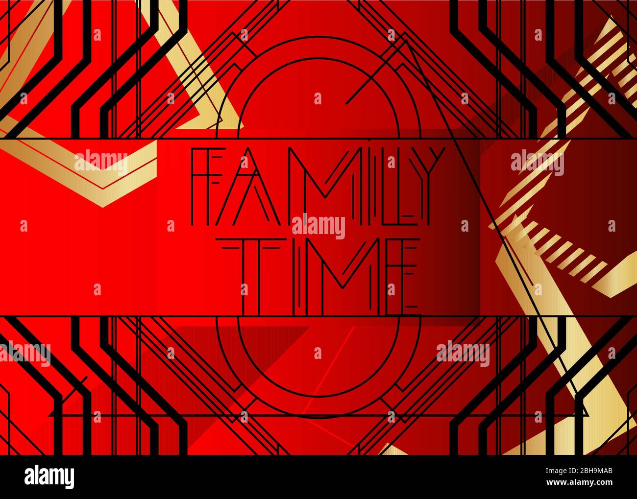 Art Deco Family Time text. Decorative greeting card, sign with vintage ...