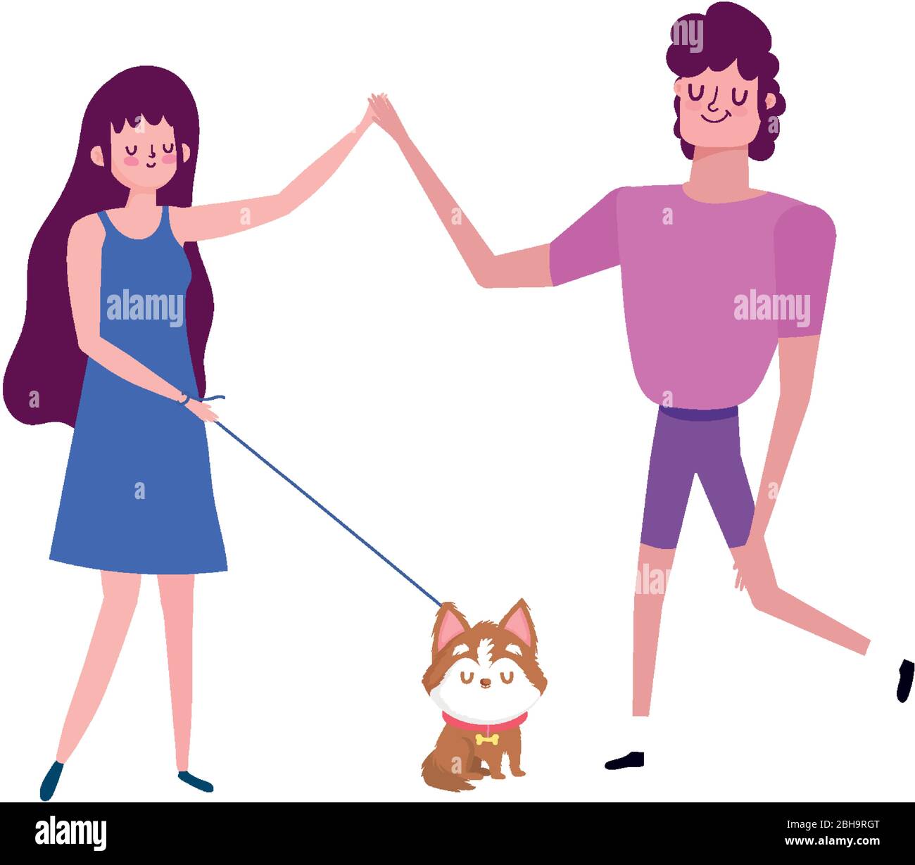 happy couple with little dog cartoon isolated design vector ...