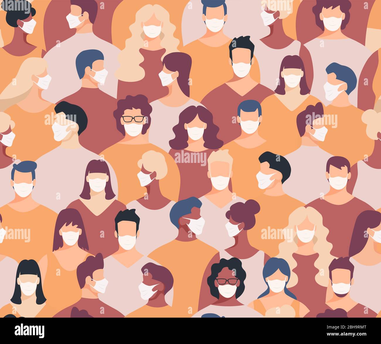 Masked crowd seamless pattern. Crowd of people seamless background ...