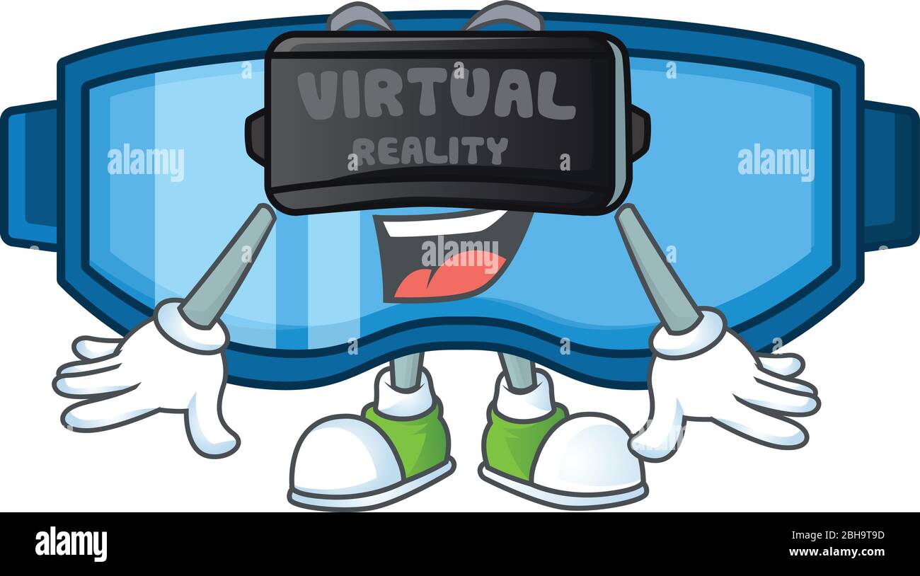 A cartoon mascot of safety glasses enjoying game with Virtual reality ...