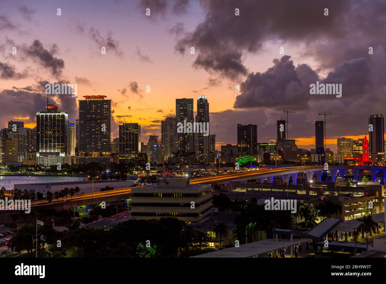 Skyline Bei Sonnenuntergang Downtown Miami Miami Dade County