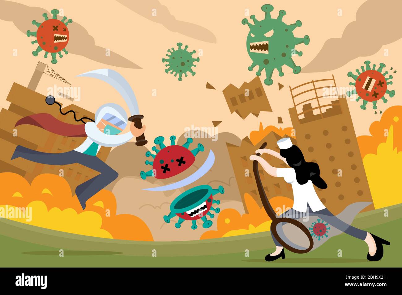 Super hero doctor and nurse team fight against Coronavirus pandemic ...