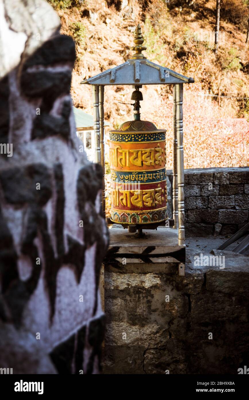 Prayer wheel, prayer board Stock Photo - Alamy