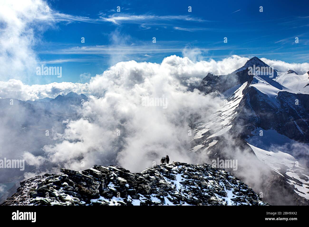 2 climbers, summit rise, Hoher Riffler, Hintertux, Zillertal Alps ...