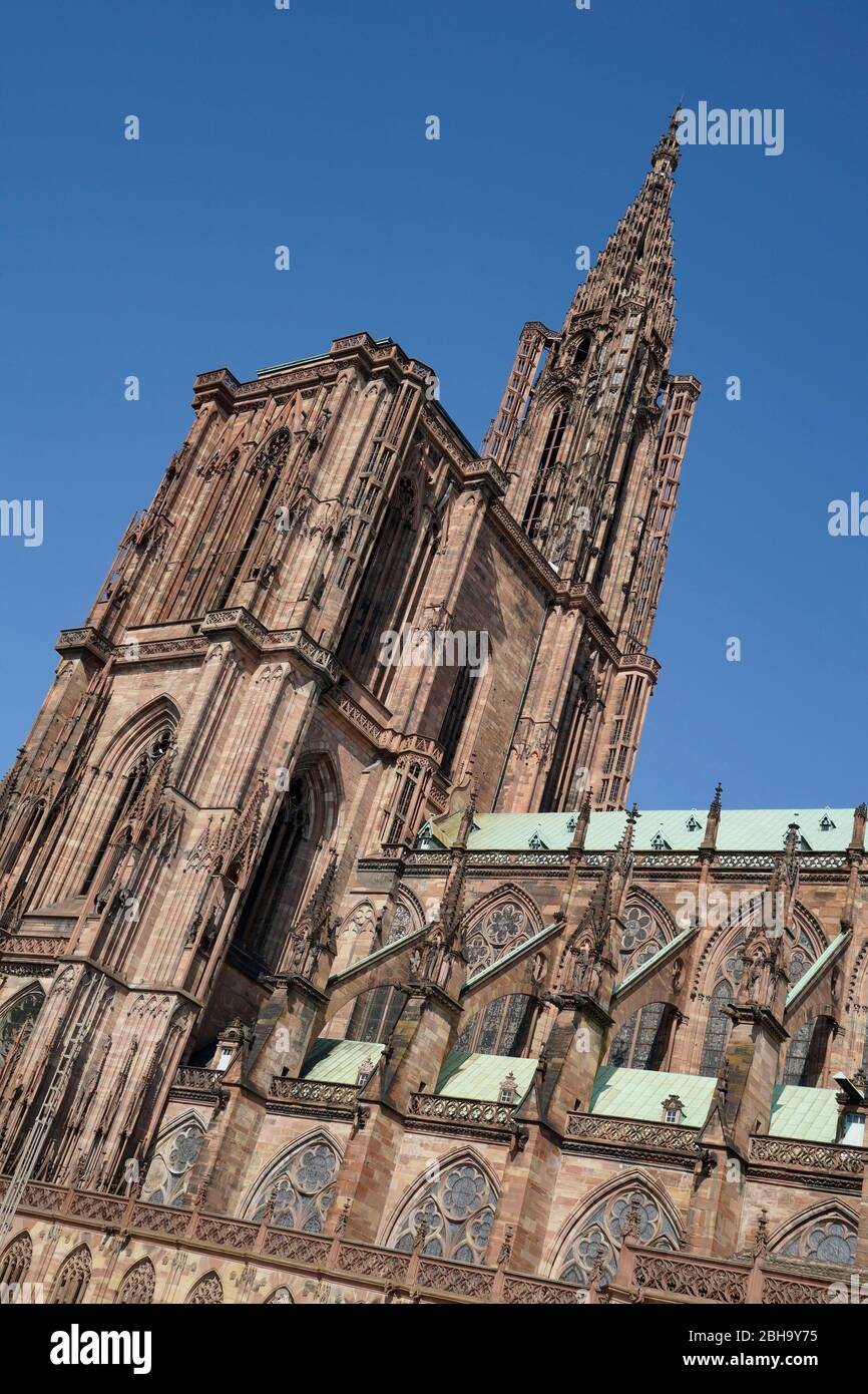 France, Alsace, Strasbourg, Strasbourg Cathedral, facade, tower, south ...