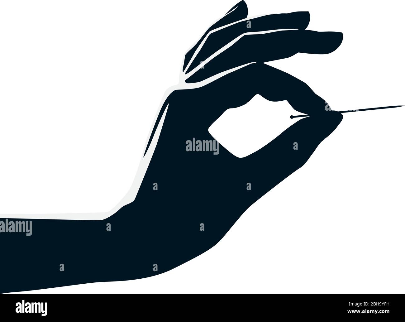 Vector illustration. Exploding hand silhouette with a needle. One color ...