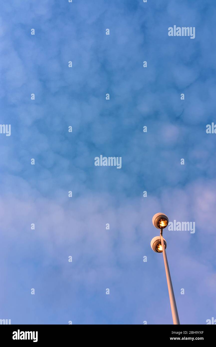 Vienna, Vienna: street lamp with light, blue sky, space at 02 ...
