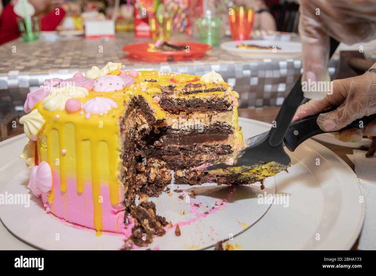 birthday party cakes for girls. cutting the cake on candy bar.Delicious ...