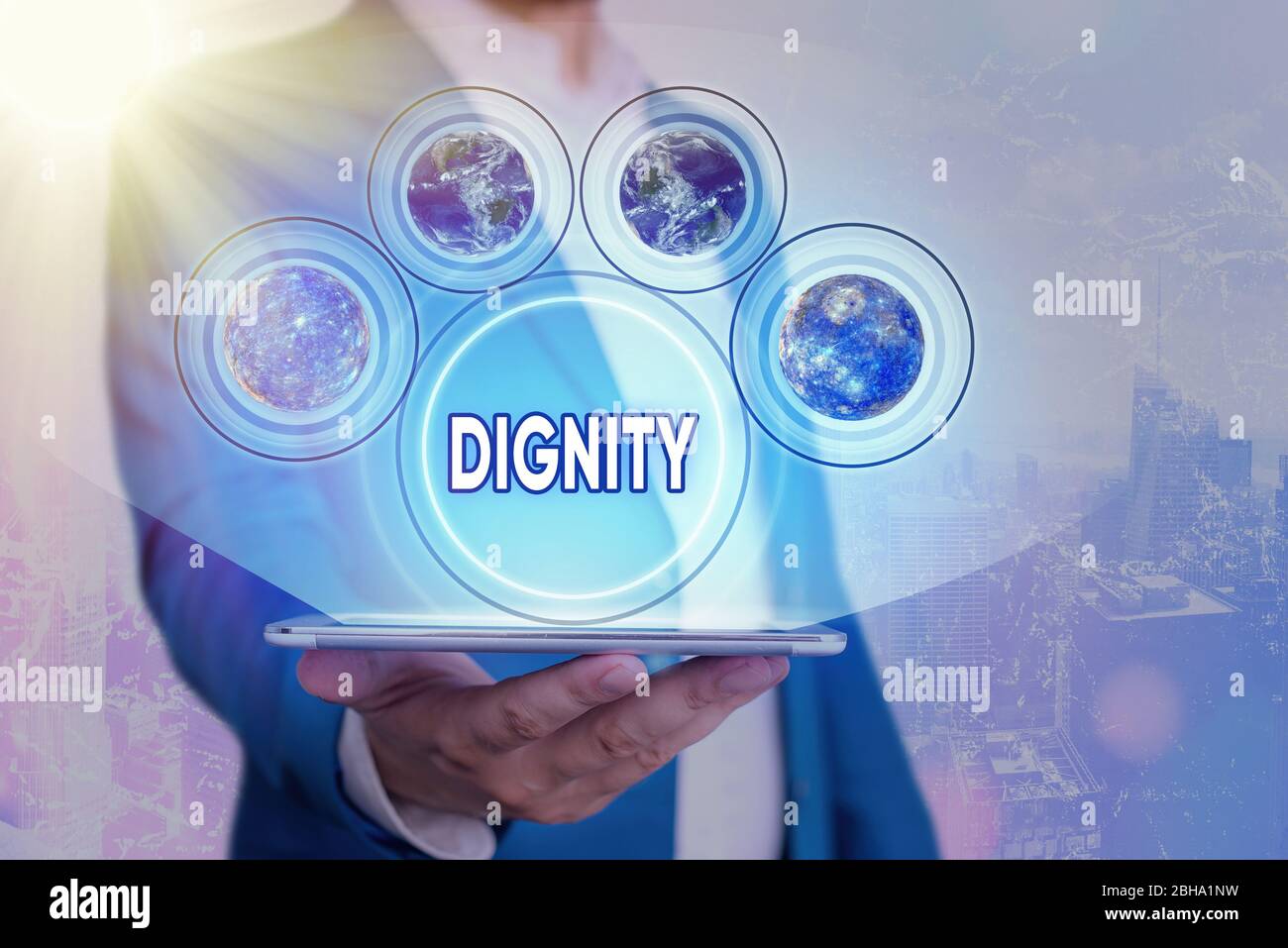 Text sign showing Dignity. Business photo showcasing Quality Being ...