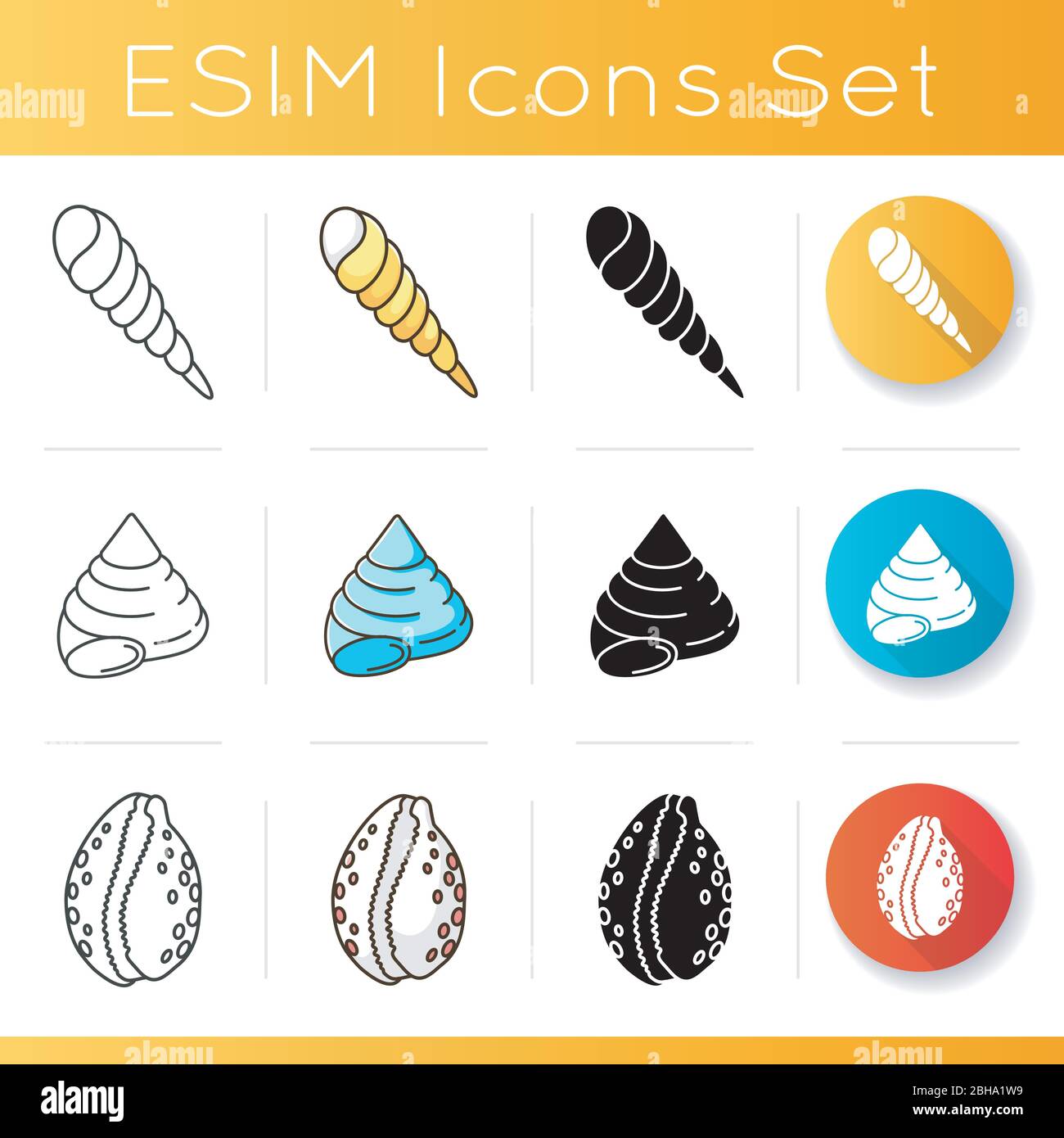 Different sea shells icons set Stock Vector Image & Art - Alamy