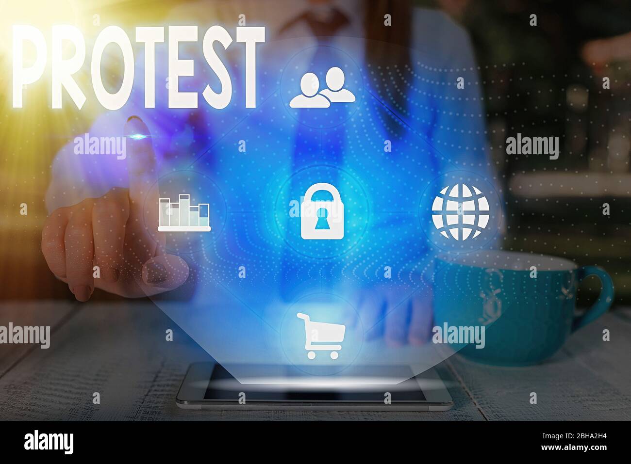 Text sign showing Protest. Business photo text An action expressing ...