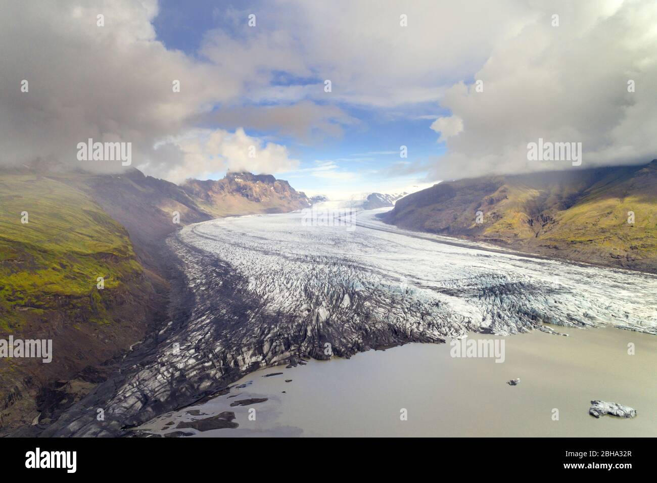 Gletscher, Berge, Gletscherzunge, Luftaufnahme, Skaftafelljökull ...