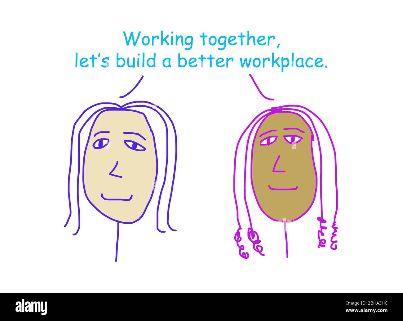 Color cartoon of two ethnically diverse women saying that working ...