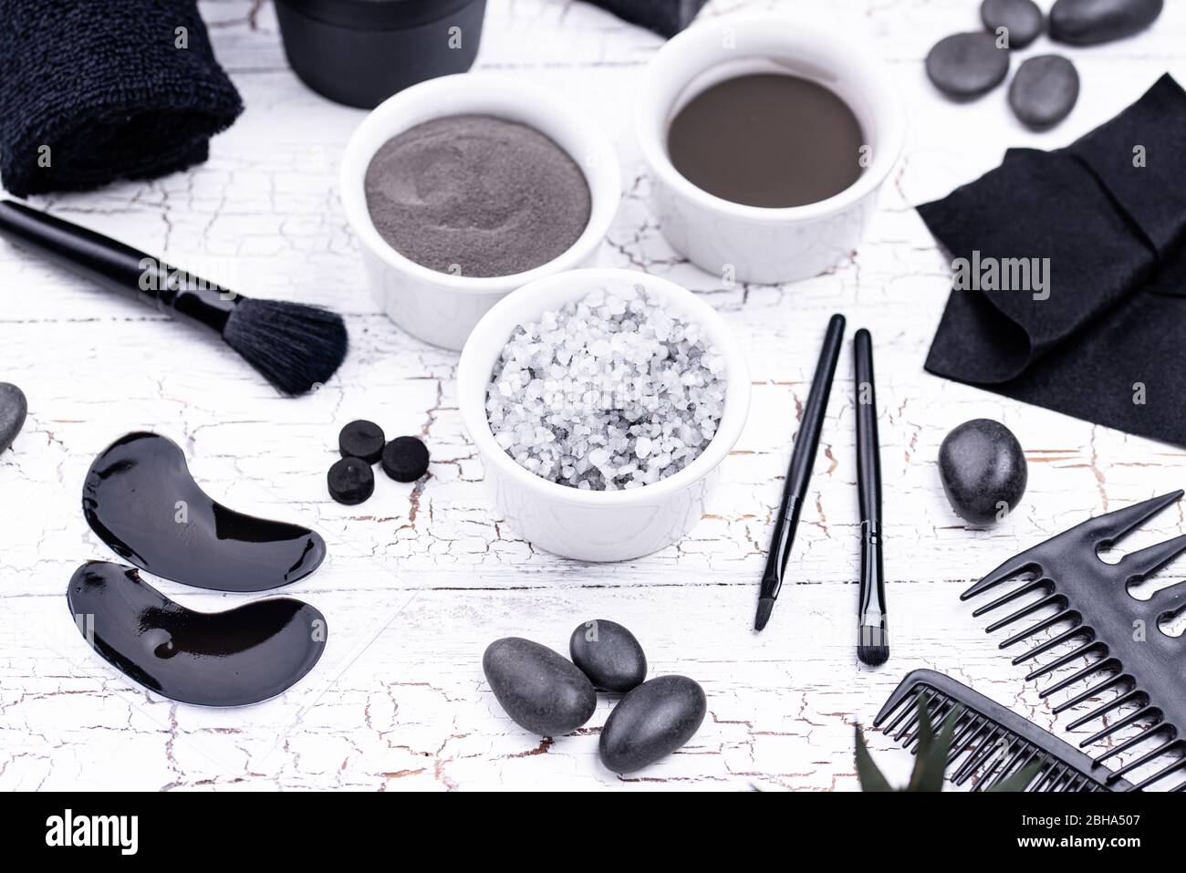 Set of black charcoal detox cosmetics Stock Photo - Alamy