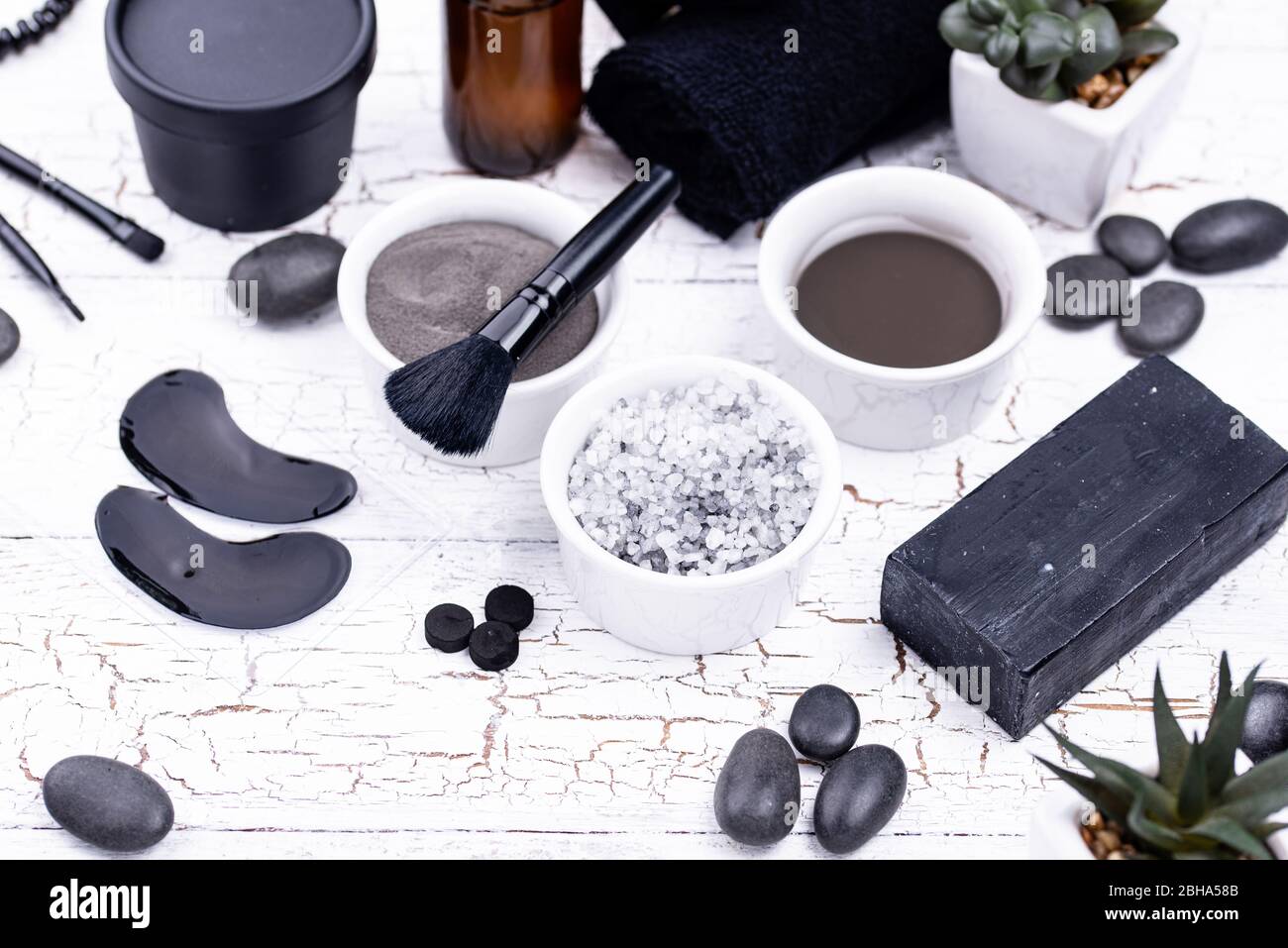 Set of black charcoal detox cosmetics Stock Photo - Alamy