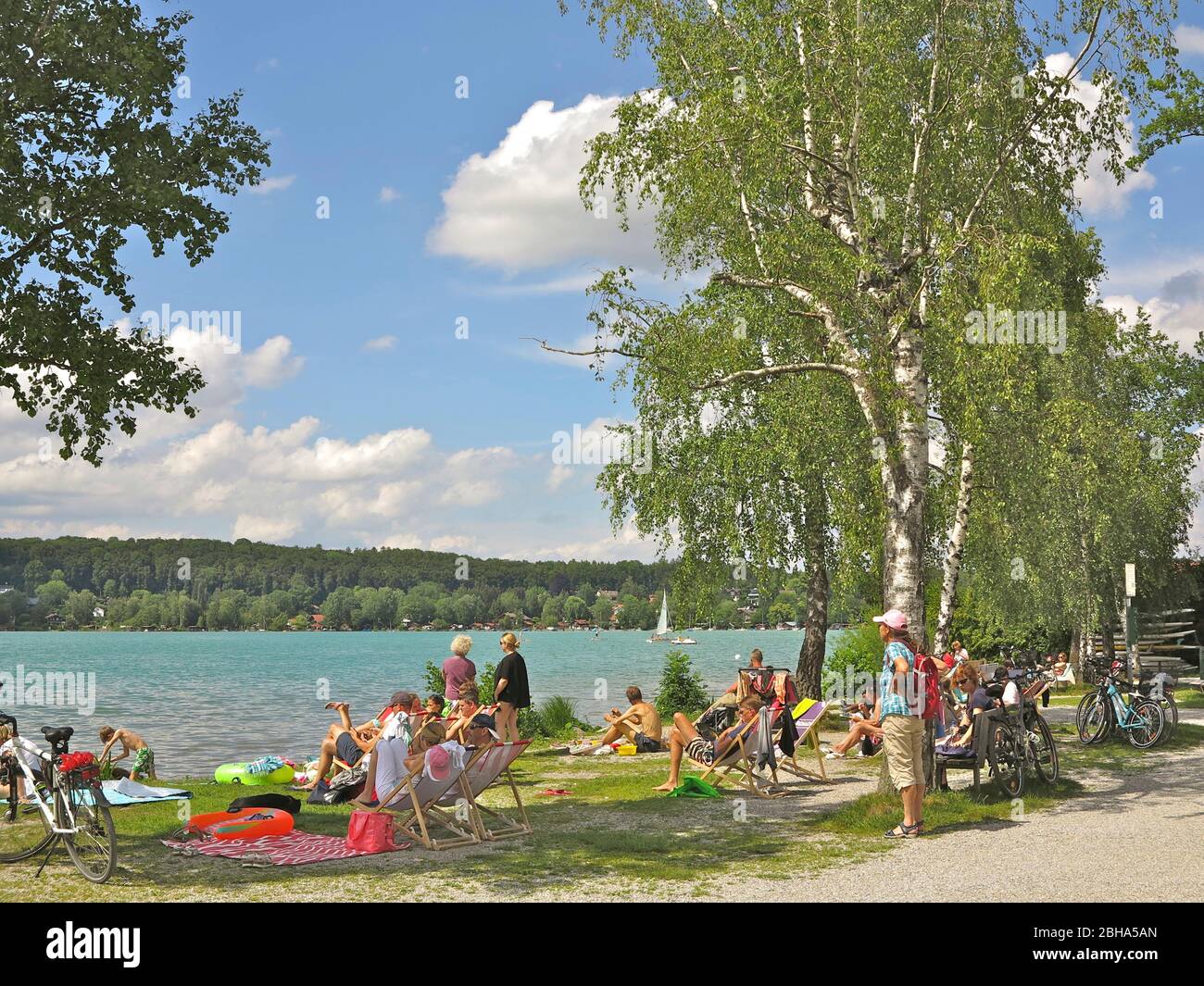 Germany, Upper Bavaria, 5 lakes, Wörthsee, Badeplatz bei Steinebach ...