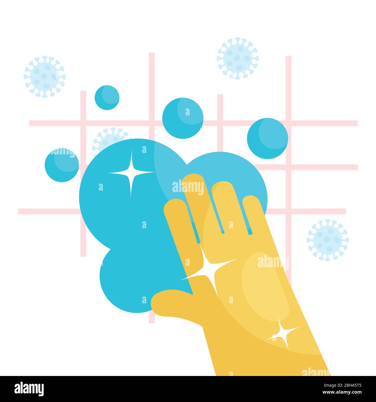 cleaning glove with soapy water over white background, colorful design ...