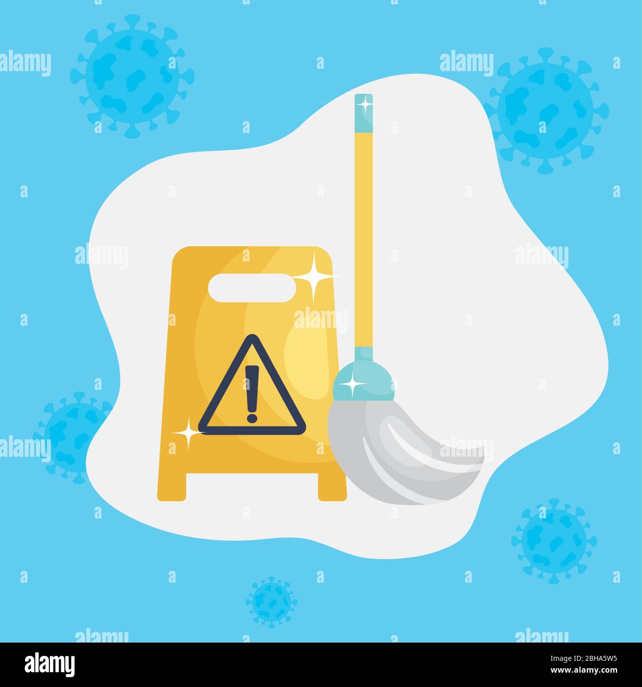 floor sign and mop icon over blue background, colorful design, vector ...