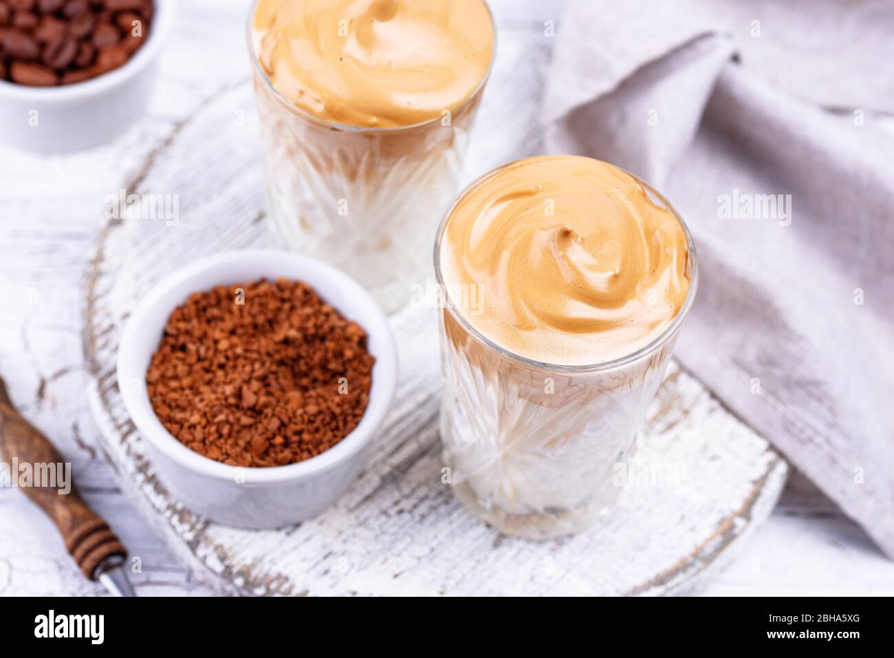 Dalgona whipped coffee with milk Stock Photo - Alamy