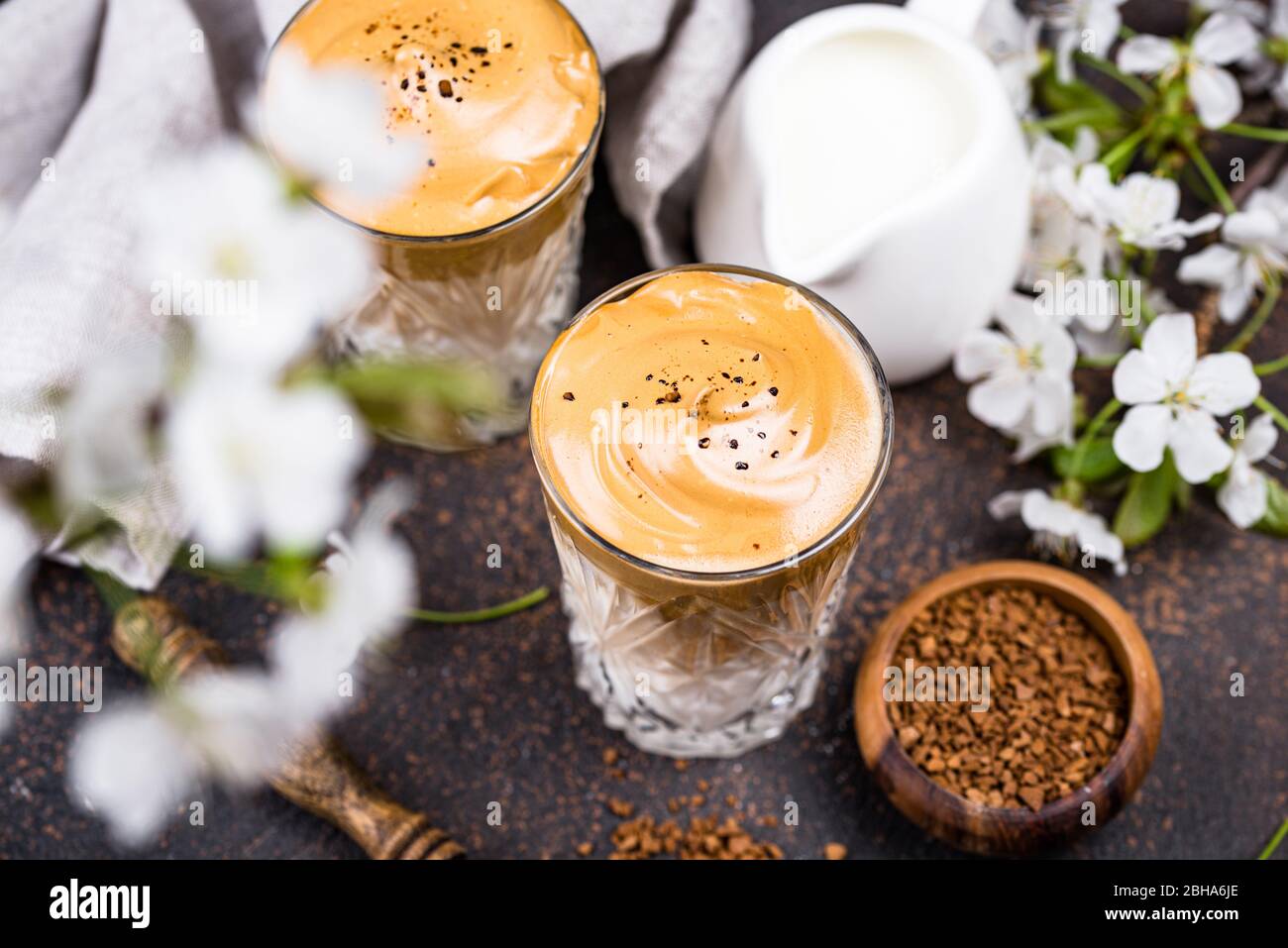 Dalgona whipped coffee with milk Stock Photo - Alamy