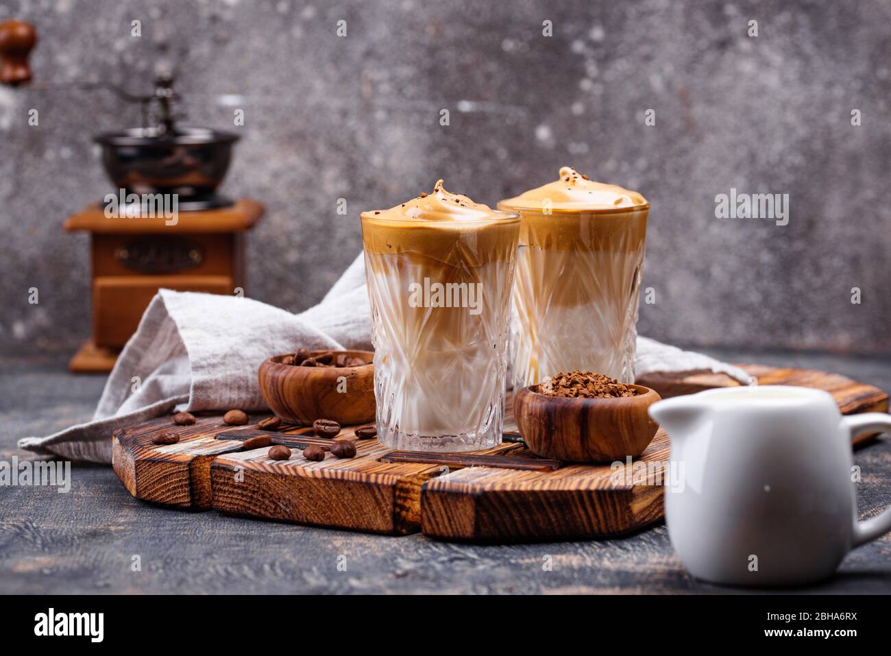 Dalgona whipped coffee with milk Stock Photo - Alamy
