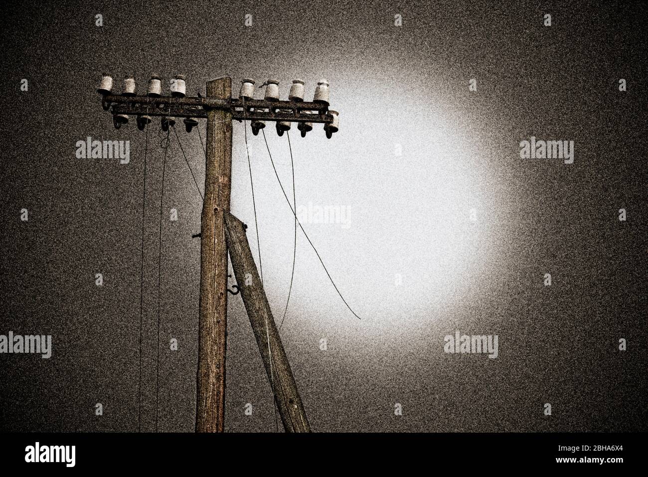 Telegraph pole, capped wires, insulators, digitally processed, RailArt ...